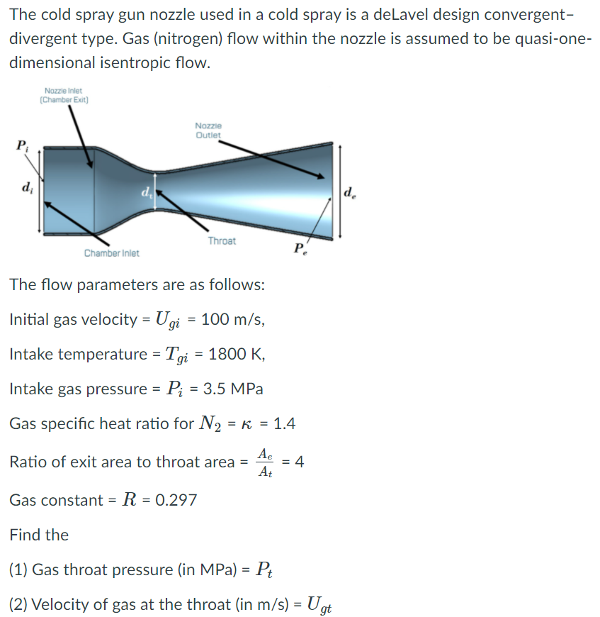 Solved The cold spray gun nozzle used in a cold spray is a | Chegg.com