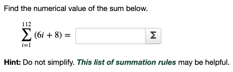 Solved Find the numerical value of the sum below. 112 (6i8) | Chegg.com