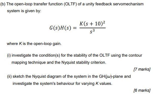 Solved (b) The open-loop transfer function (OLTF) of a unity | Chegg.com