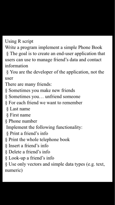 Solved Using R script Write a program implement a simple | Chegg.com