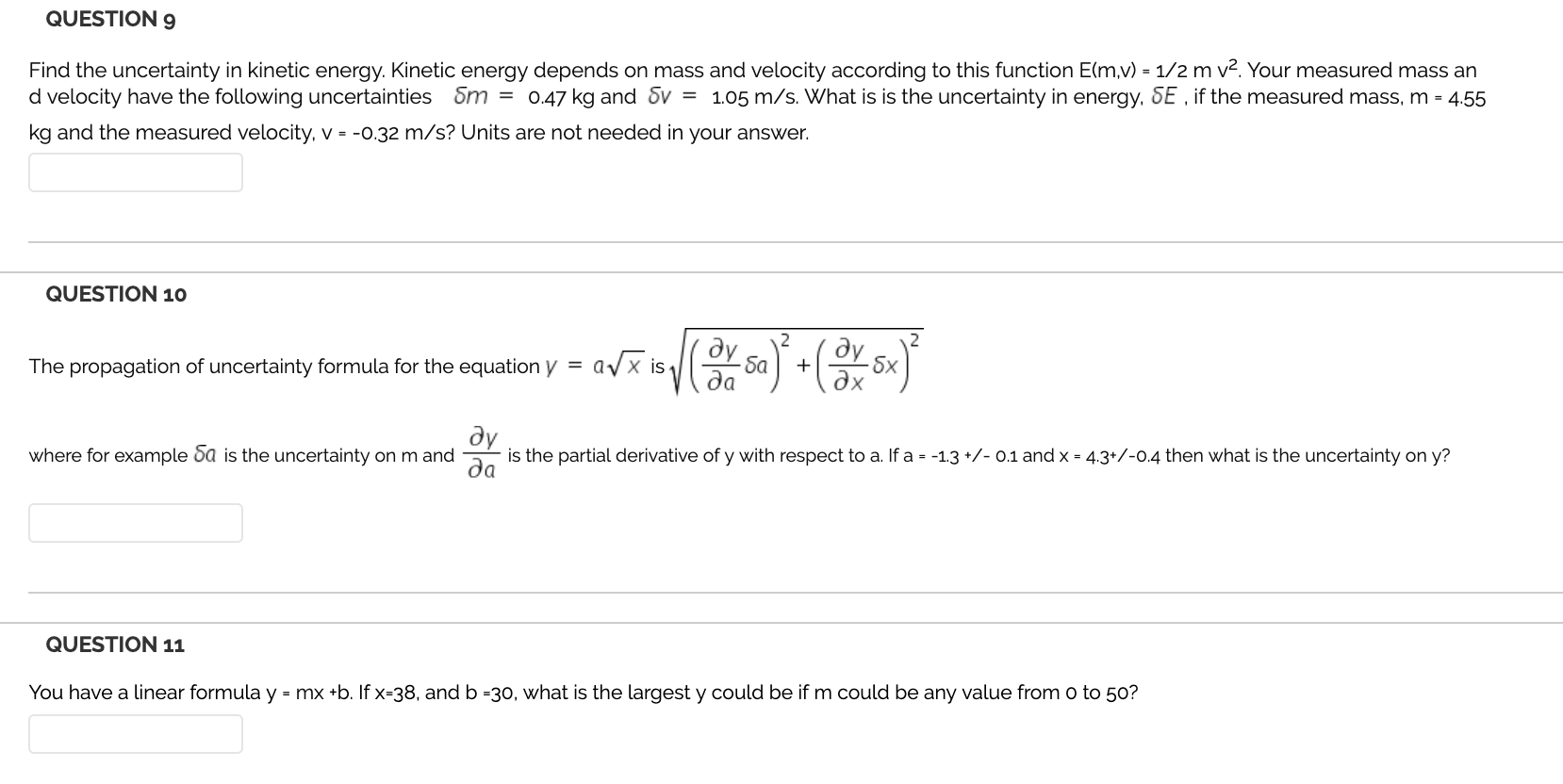 Solved QUESTION 9 Find the uncertainty in kinetic energy. | Chegg.com