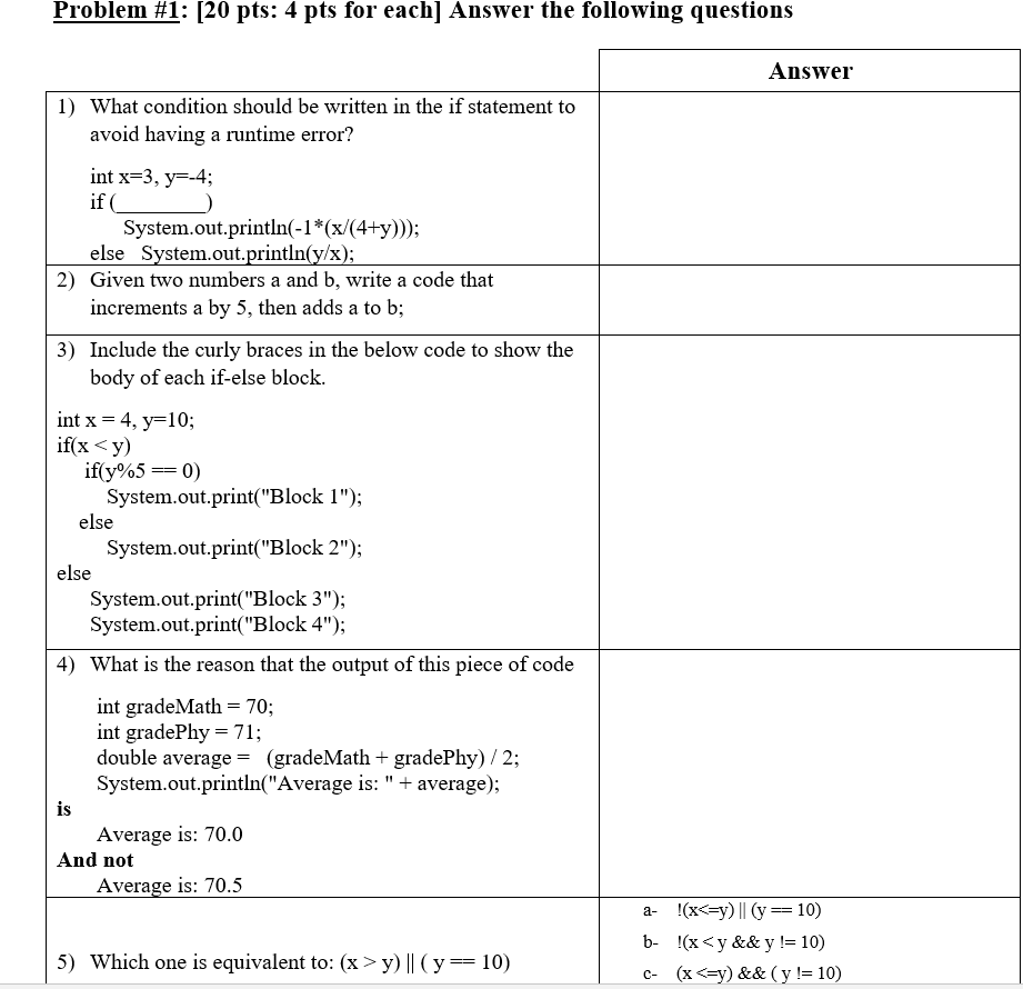 Solved Problem #1: (20 pts: 4 pts for each] Answer the | Chegg.com