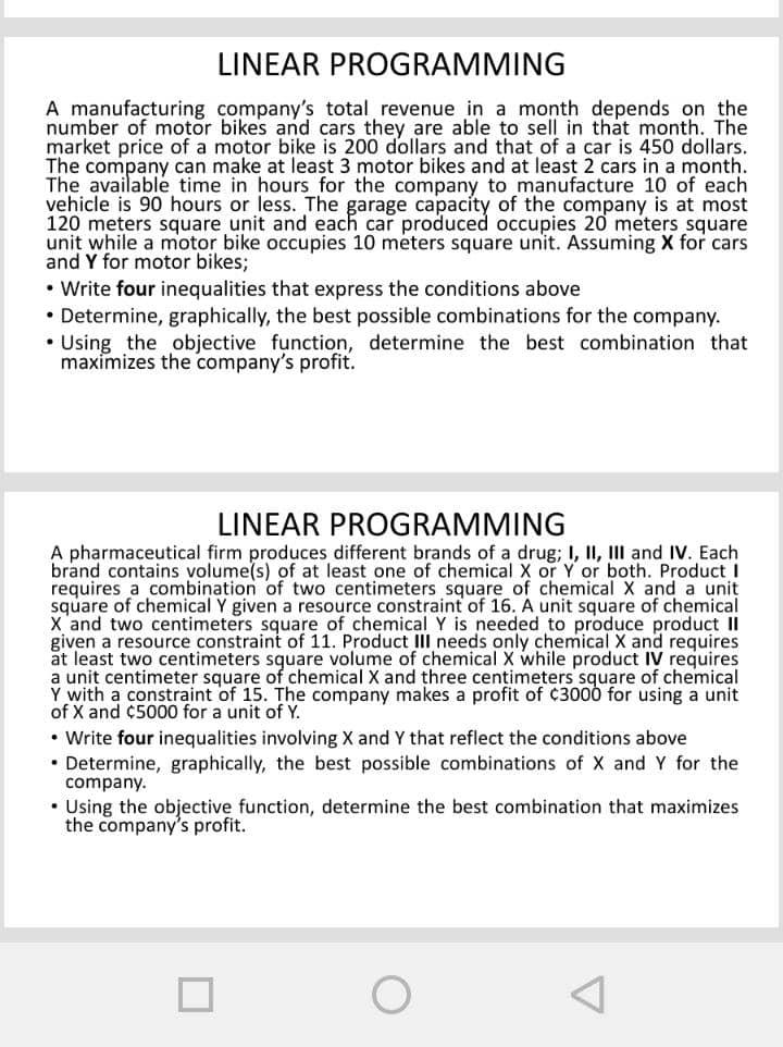 Solved LINEAR PROGRAMMING A manufacturing company's total | Chegg.com