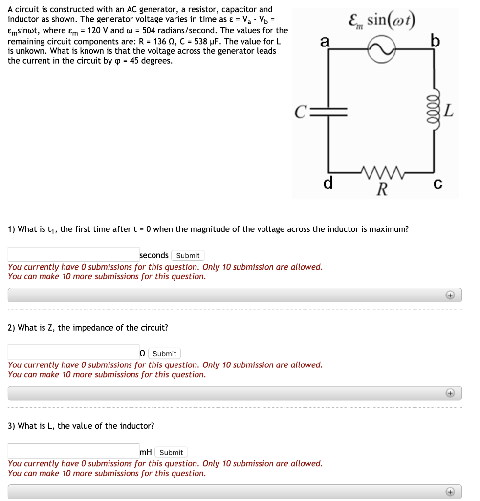 Solved & sin(ot) A circuit is constructed with an AC | Chegg.com