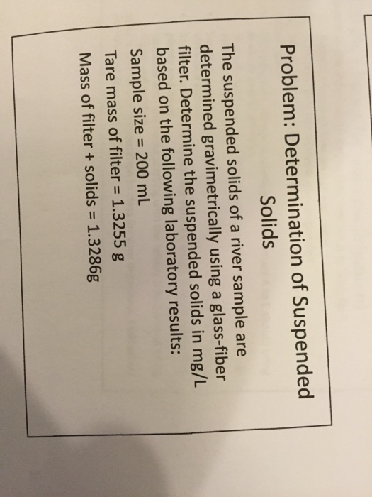Solved Problem: Determination of Suspended Solids The | Chegg.com