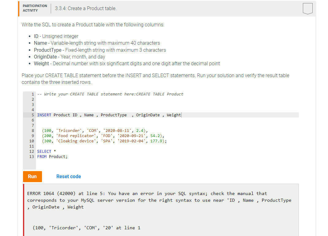 Solved \begin{tabular}{l|l} PARTIICIPATION ACTIVITY & 3.3.4: | Chegg.com
