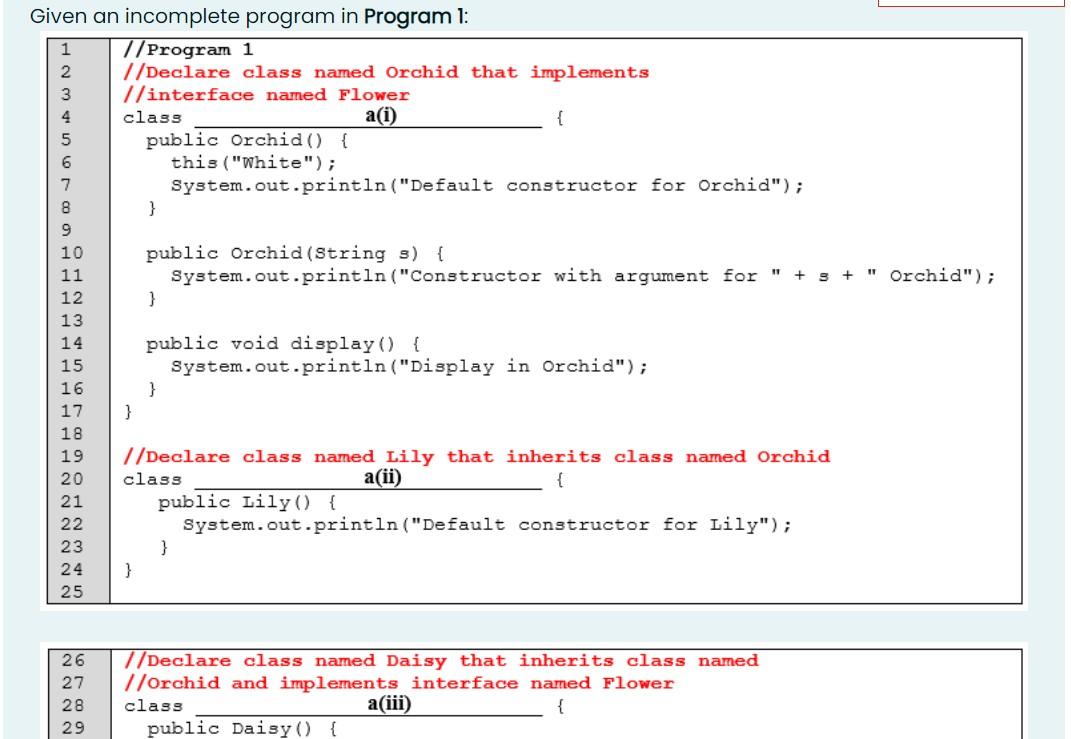 Solved Given an incomplete program in Program 1: 1/Program 1 | Chegg.com