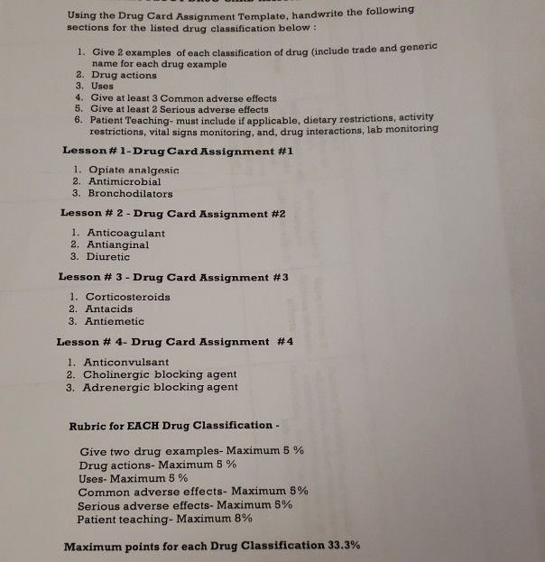 Solved Using the Drug Card Assignment Template, handwrite | Chegg.com