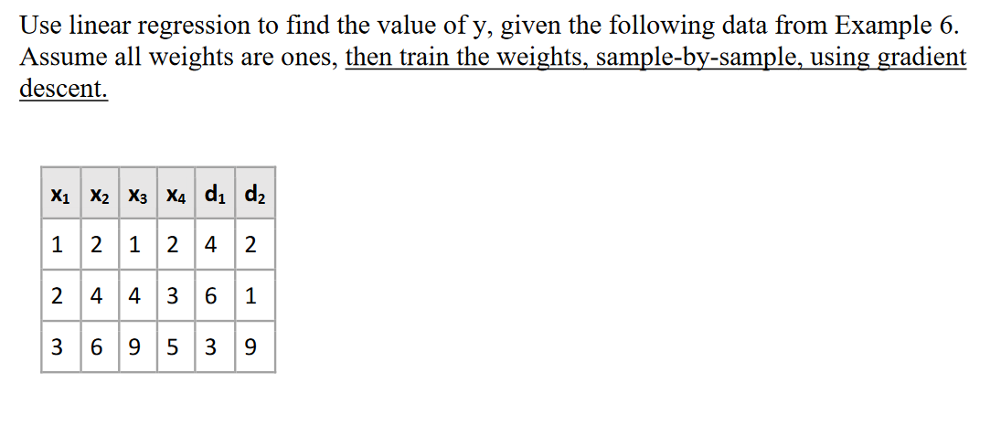 Solved Use linear regression to find the value of y, given | Chegg.com