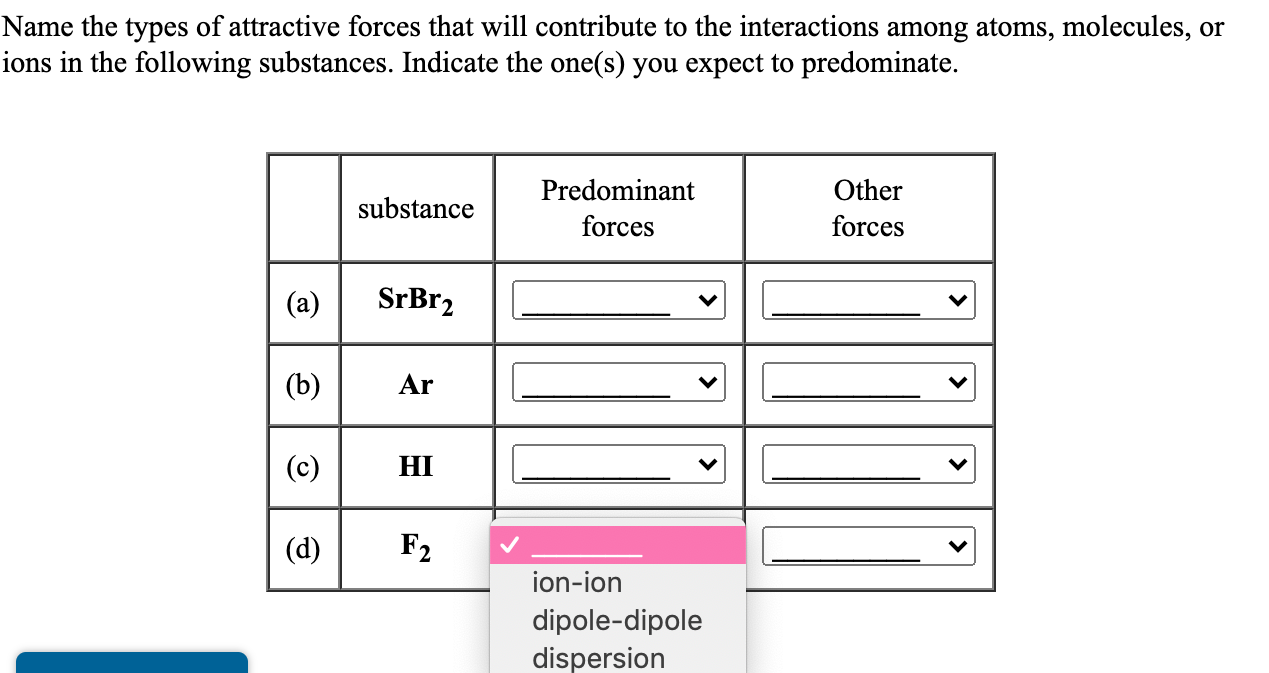 Solved Name the types of attractive forces that will | Chegg.com