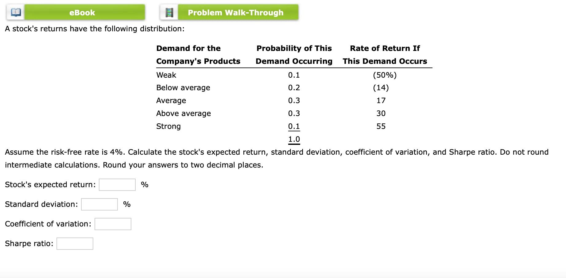 Solved eBook Problem Walk-Through A stock's returns have the | Chegg.com