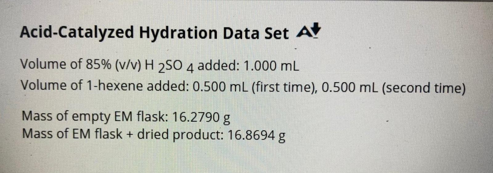 Solved Acid-Catalyzed Hydration of 1-Hexene Acid-Catalyzed | Chegg.com