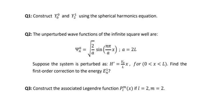 Solved Q1: Construct Y, and Y3 using the spherical harmonics | Chegg.com
