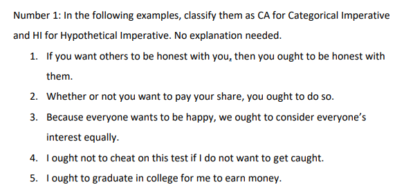 Solved Number 1: In the following examples, classify them as | Chegg.com
