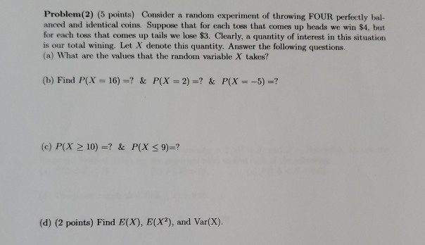 Solved Problem(2) (5 points) Consider a random experiment of | Chegg.com