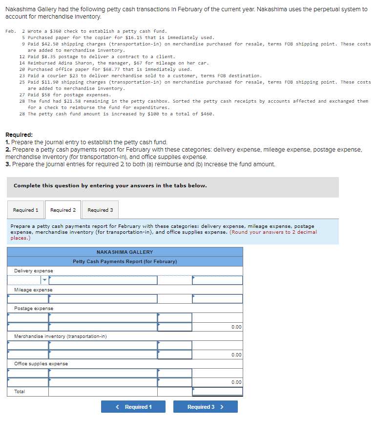 [Solved]: Nakashima Gallery had the following petty cash t