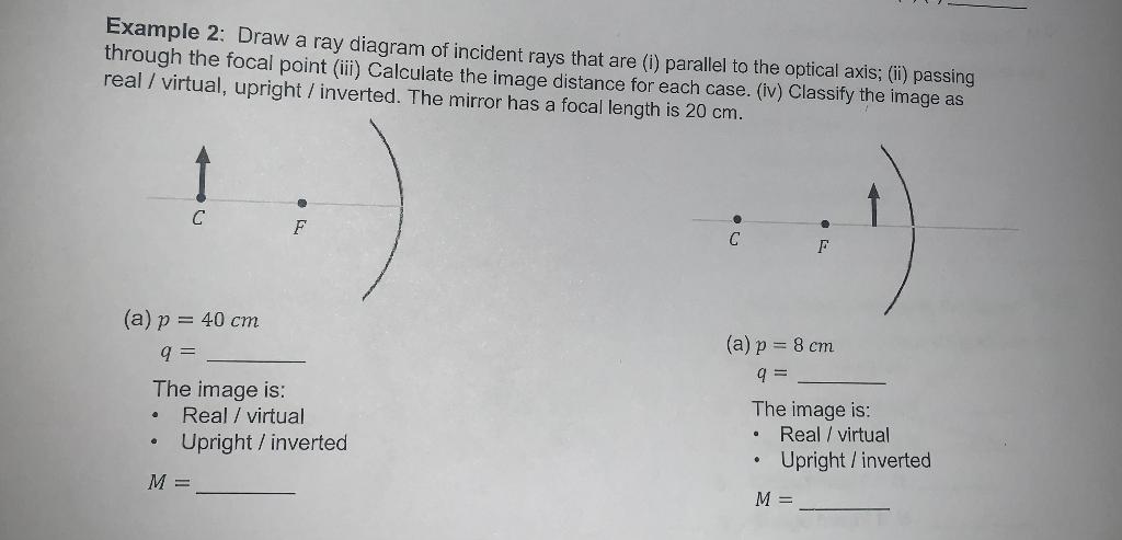 Solved Example 2: Draw a ray diagram of incident rays that | Chegg.com
