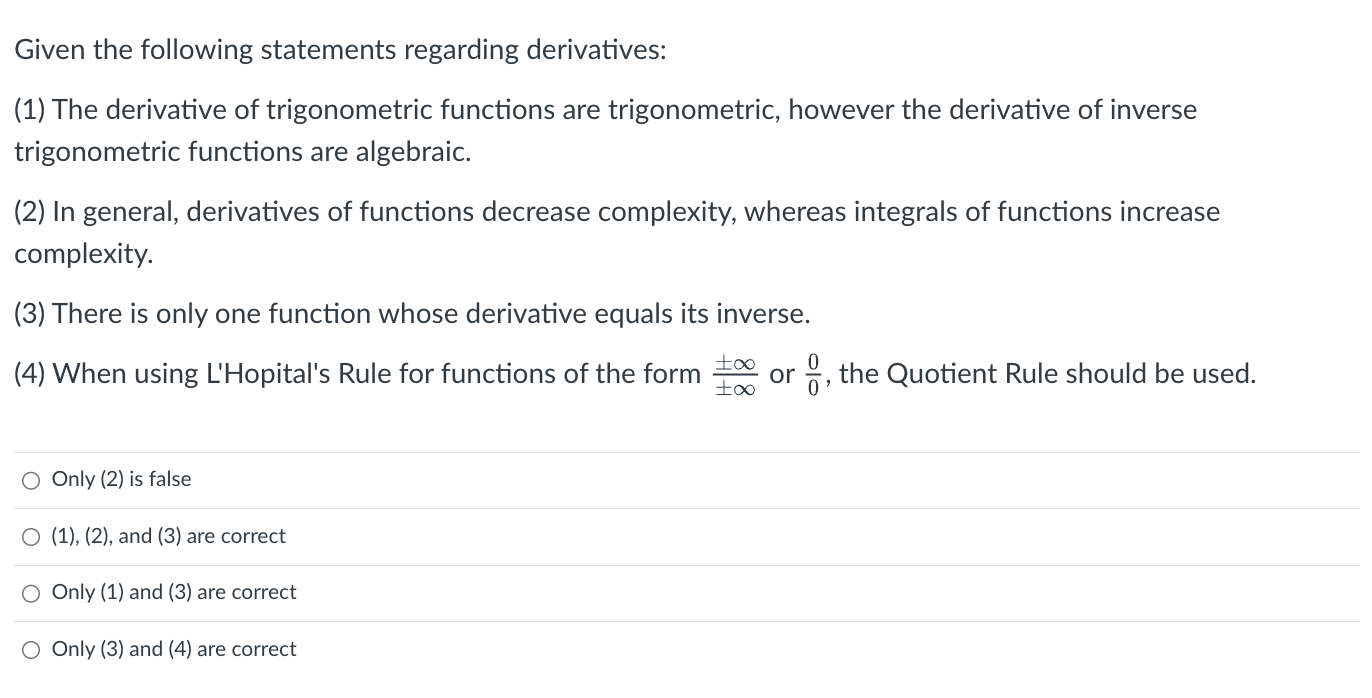 Solved Given the following statements regarding derivatives: | Chegg.com
