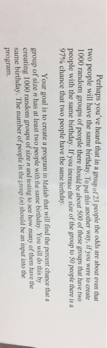 Solved Perhaps you've heard that in a group of 23 people the | Chegg.com