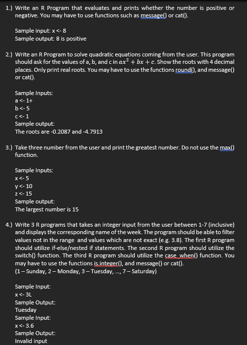 Solved 1.) Write an R Program that evaluates and prints | Chegg.com