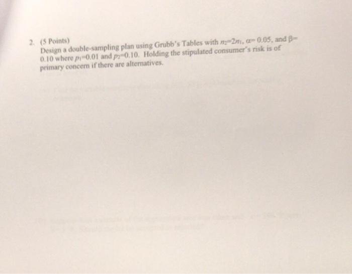 Solved 2. (S Points) Design a double-sampling plan using | Chegg.com
