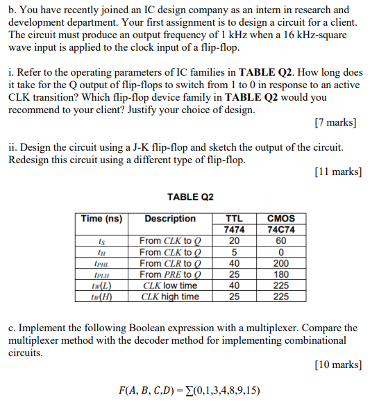 b. You have recently joined an IC design company as | Chegg.com