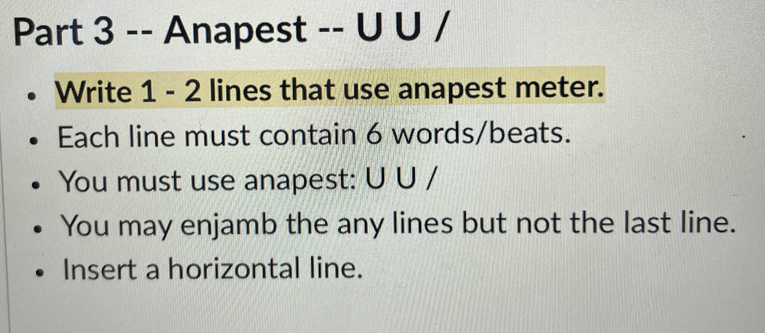 Part 3 -- ﻿Anapest -- ﻿U U /-Write 1 - 2 ﻿lines that | Chegg.com