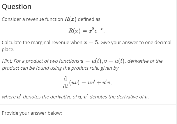 Solved Question Consider a revenue function R(2) defined as | Chegg.com