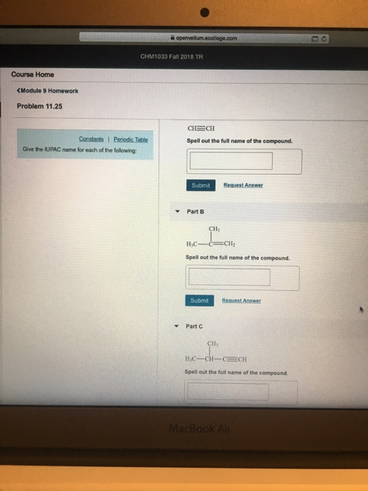 Solved CHM1033 Fall 2018 TR Course Home Module 9 Homework | Chegg.com