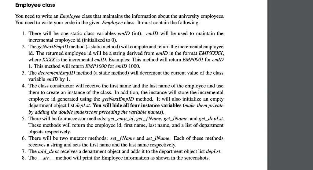 Solved You need to write an Employee class that maintains | Chegg.com
