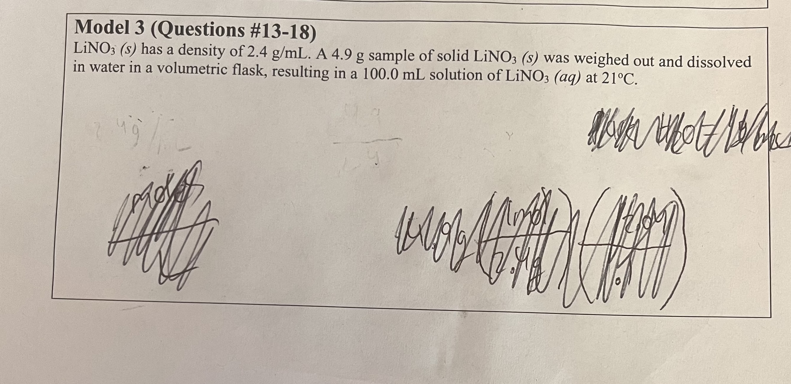 Solved Model 3 (Questions \#13-18) LiNO3(s) has a density of | Chegg.com