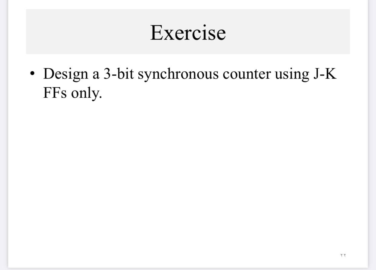 Solved Exercise Design a 3-bit synchronous counter using J-K | Chegg.com