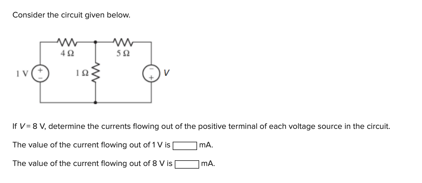 Solved Consider the circuit given below. w 5Ω 422 1V 122 V | Chegg.com