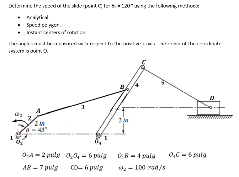 Solved Determine the speed of the slide (point C) for 02 = | Chegg.com