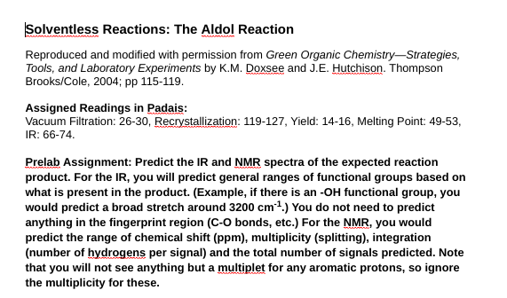 Solved Solventless Reactions: The Aldol Reaction Reproduced | Chegg.com