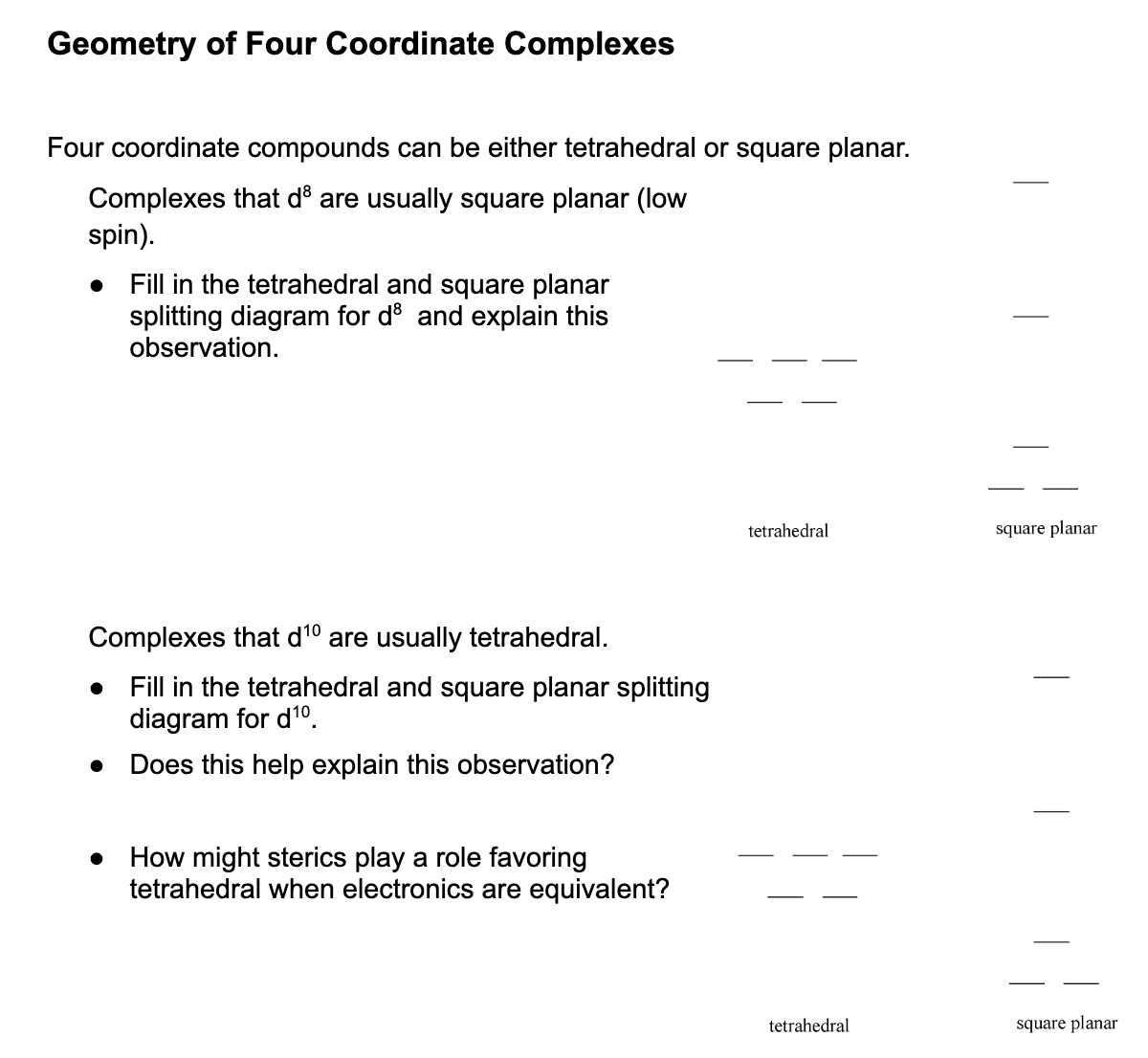 Solved Geometry of Four Coordinate Complexes | Chegg.com