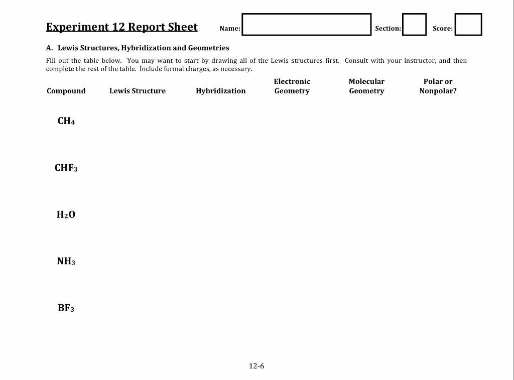 Solved Experiment 12 Report Sheet Name: Section: Score: A. | Chegg.com