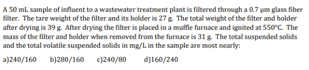 Solved A 50 mL sample of influent to a wastewater treatment | Chegg.com