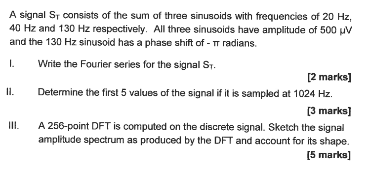 Solved A Signal St ﻿consists Of The Sum Of Three Sinusoids 