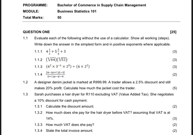 Solved QUESTION ONE [25] 1.1 Evaluate each of the following | Chegg.com