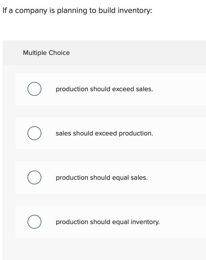 Solved If a company is planning to build inventory: Multiple | Chegg.com