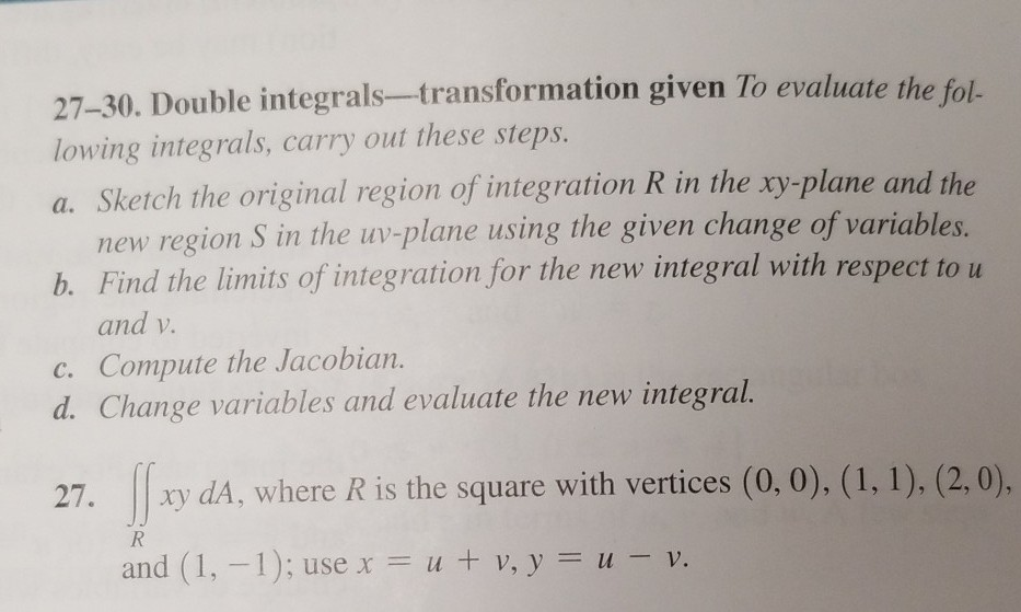 Solved 27-30. Double integrals--transformation given To | Chegg.com