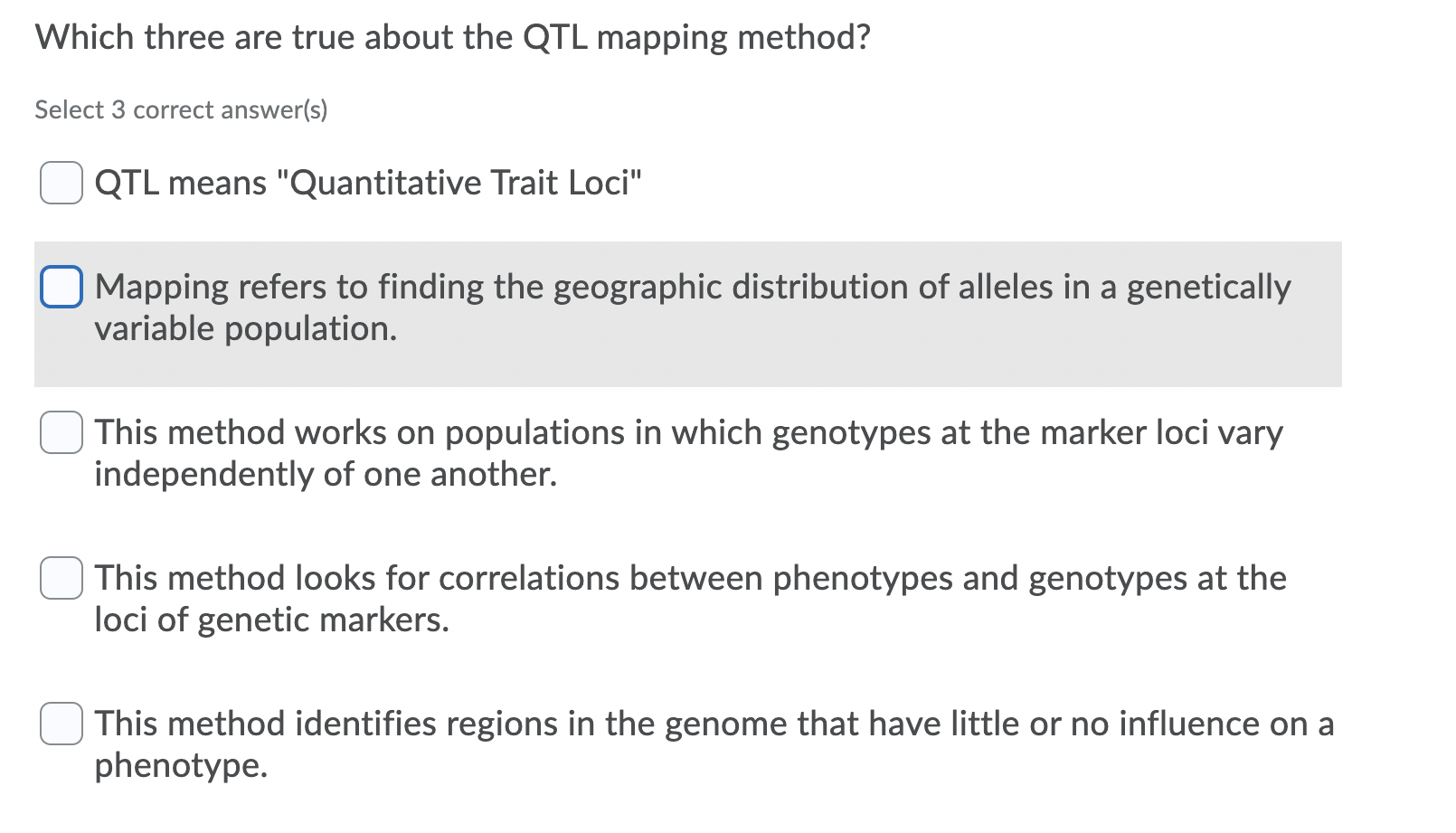 Solved Which three are true about the QTL mapping method? | Chegg.com