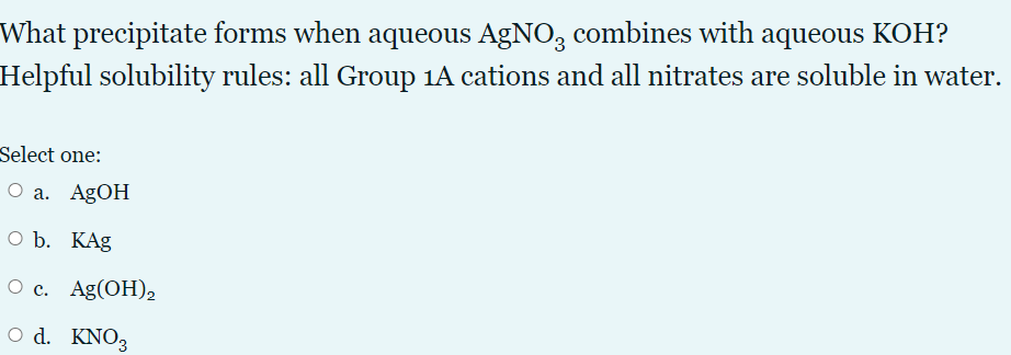 Solved 4) What precipitate forms when aqueous AgNO3 combines | Chegg.com