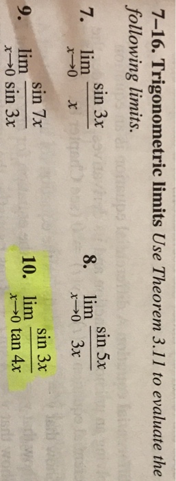 Solved 7-16. Trigonometric limits Use Theorem 3.11 to | Chegg.com