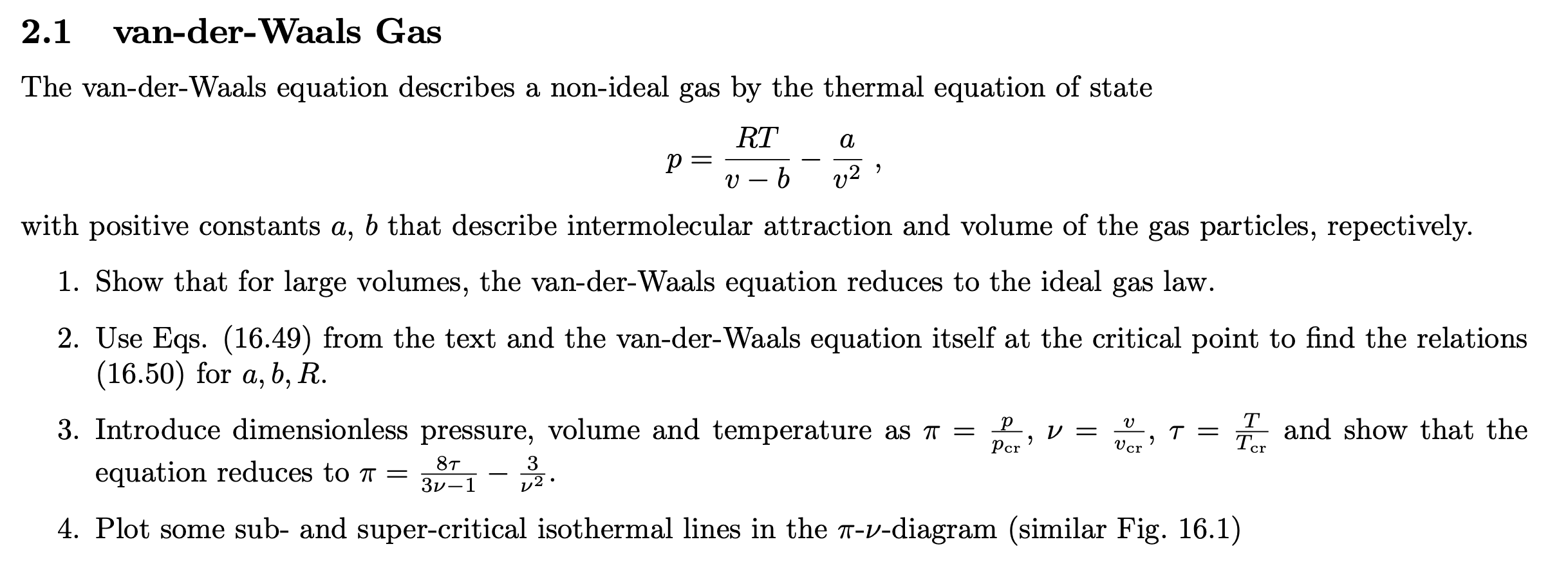 Solved 2.1 van-der-Waals Gas The van-der-Waals equation | Chegg.com