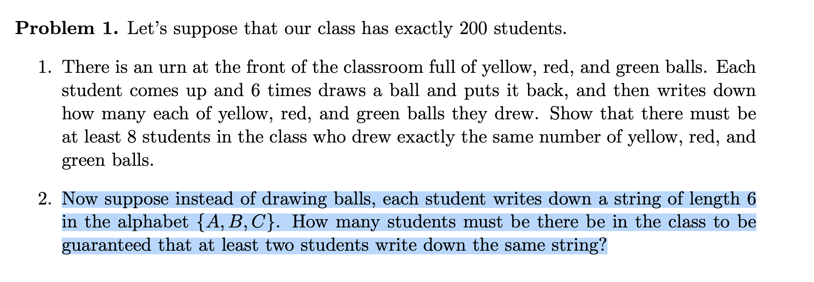Solved Problem 1. Let's suppose that our class has exactly | Chegg.com