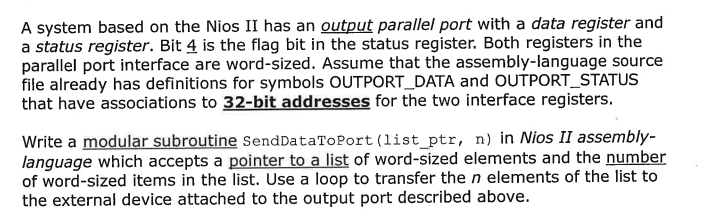 Solved A system based on the Nios II has an output parallel | Chegg.com