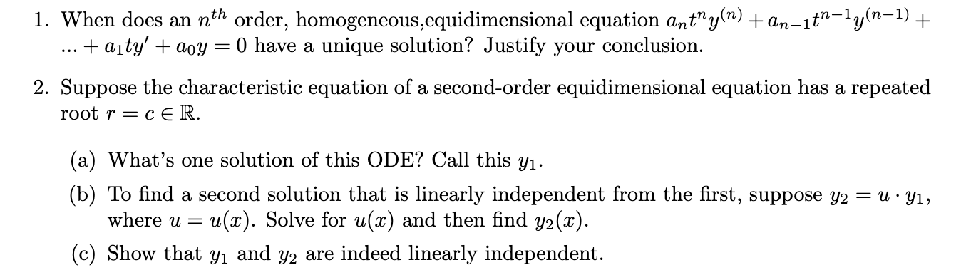Solved 1. When does an nth order, | Chegg.com