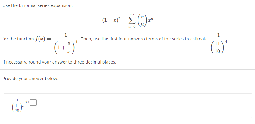 Solved Use the binomial series expansion, (1+x)r=∑n=0∞(rn)xn | Chegg.com